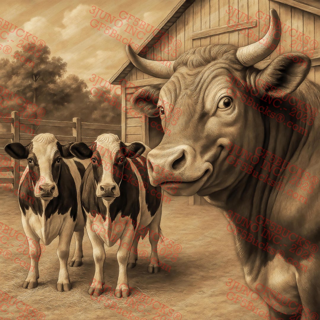 3D Illusion Bull and Cow PNG – Funny Barnyard Farm Scene – Laser ...