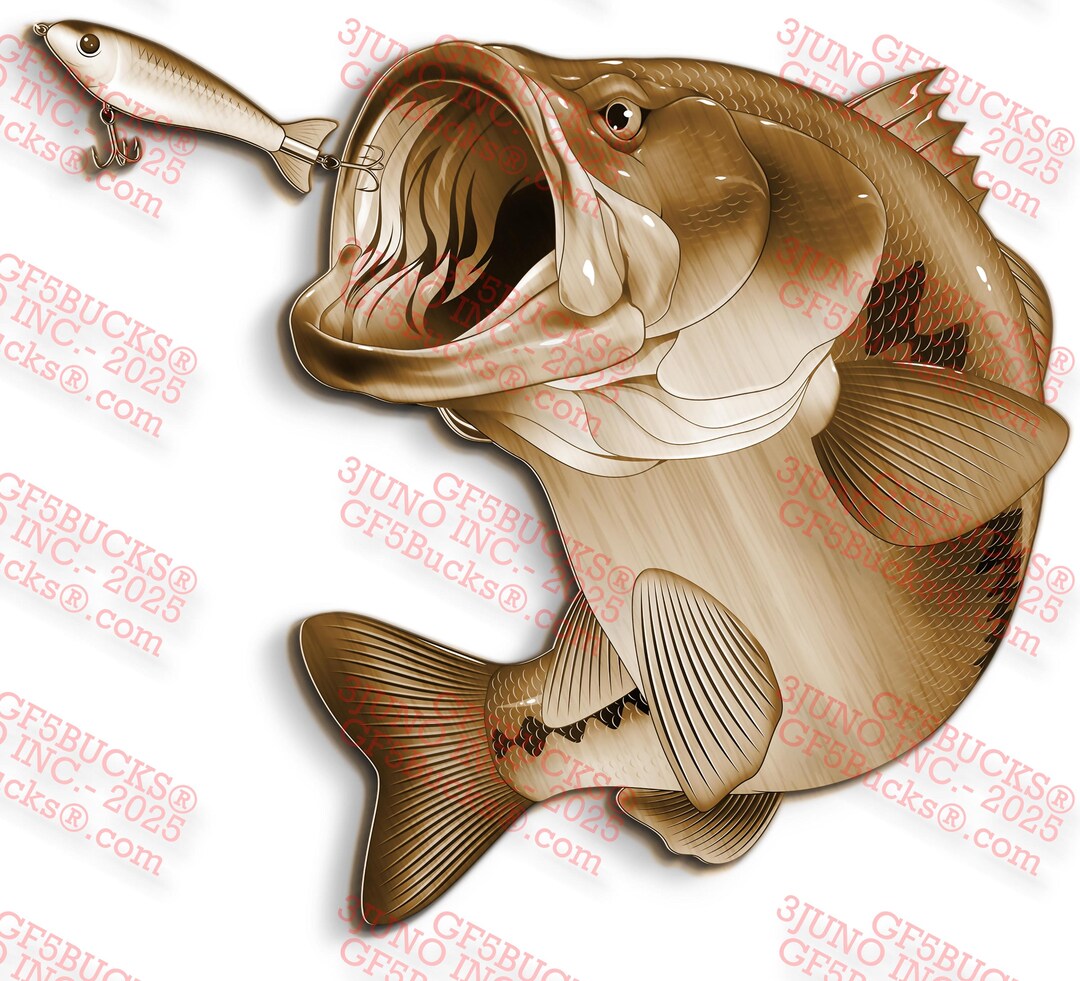 3D Illusion Large Mouth Bass PNG – Lure Chase – Laser Engraving Design ...