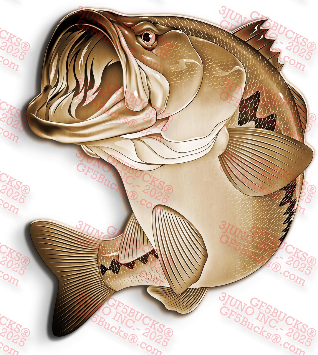 3D Illusion Large Mouth Bass PNG – Bass Action – Laser Engraving Design ...