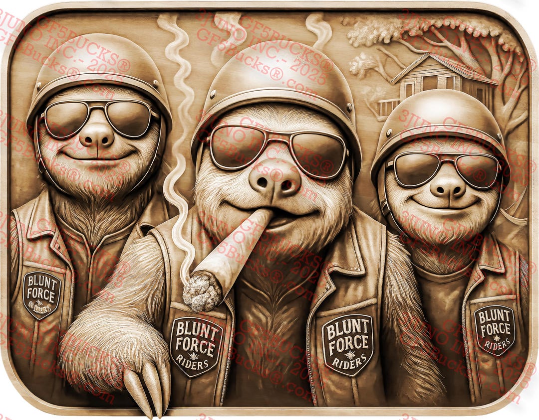3D Illusion Blunt Force Riders PNG – Funny Sloth Biker Gang Scene ...
