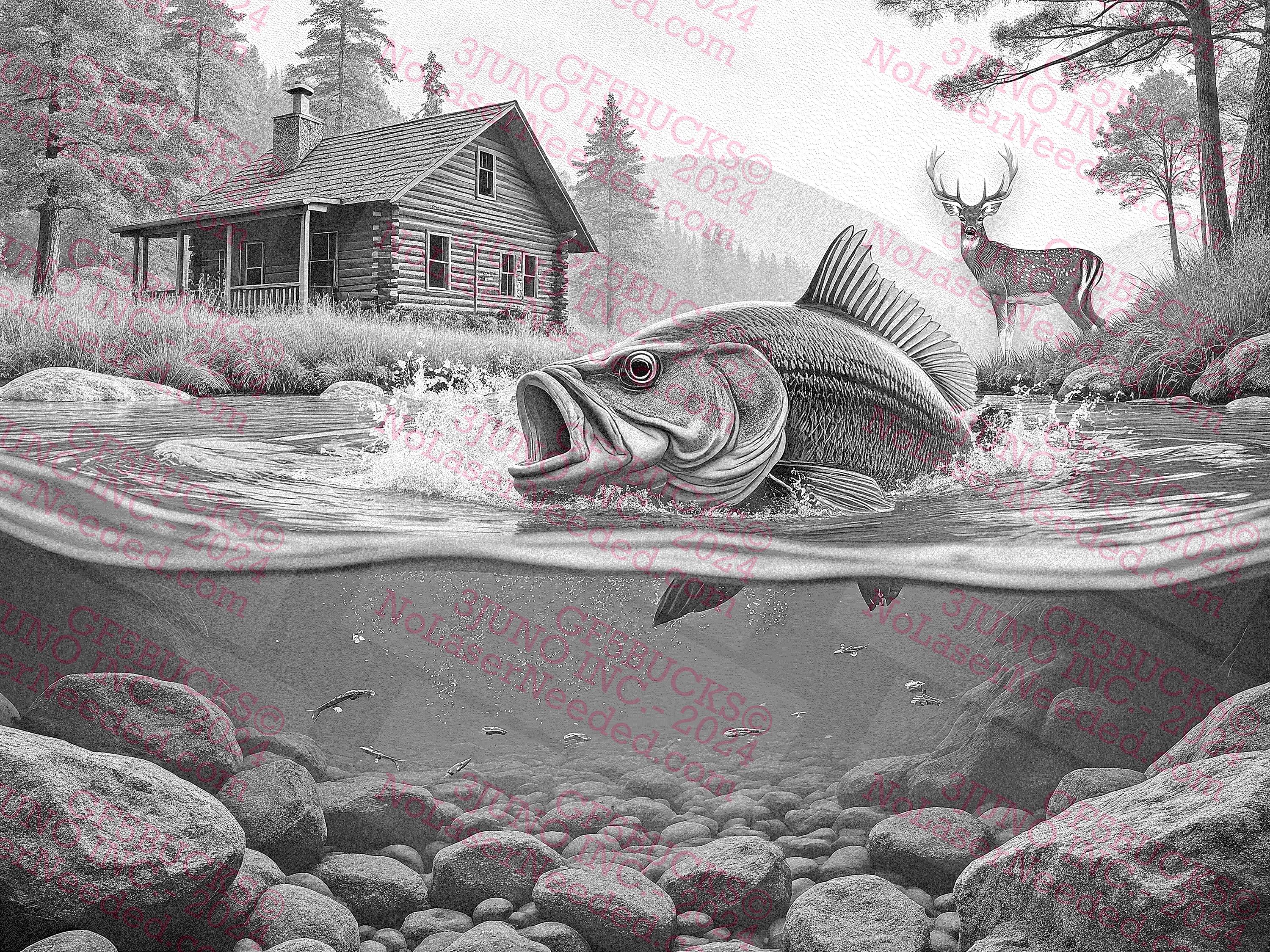 3D Illusion Largemouth Bass Jumping Scene for Laser Engraving Art L PNG ...