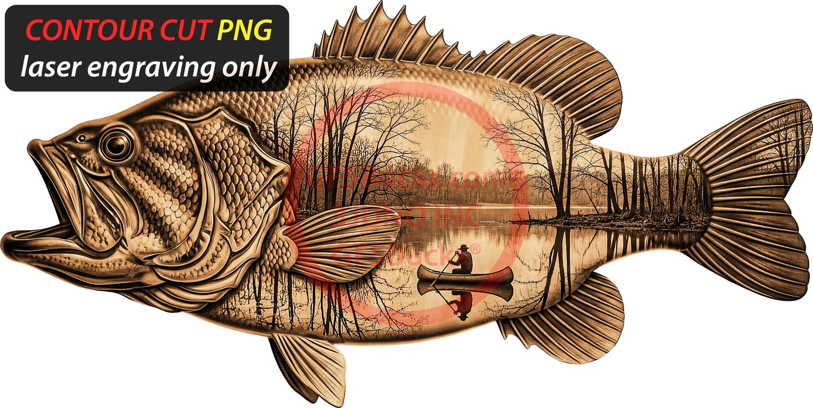 3D Illusion Laser-ready PNG | Lake Bass | Ultra-realistic Engraving ...