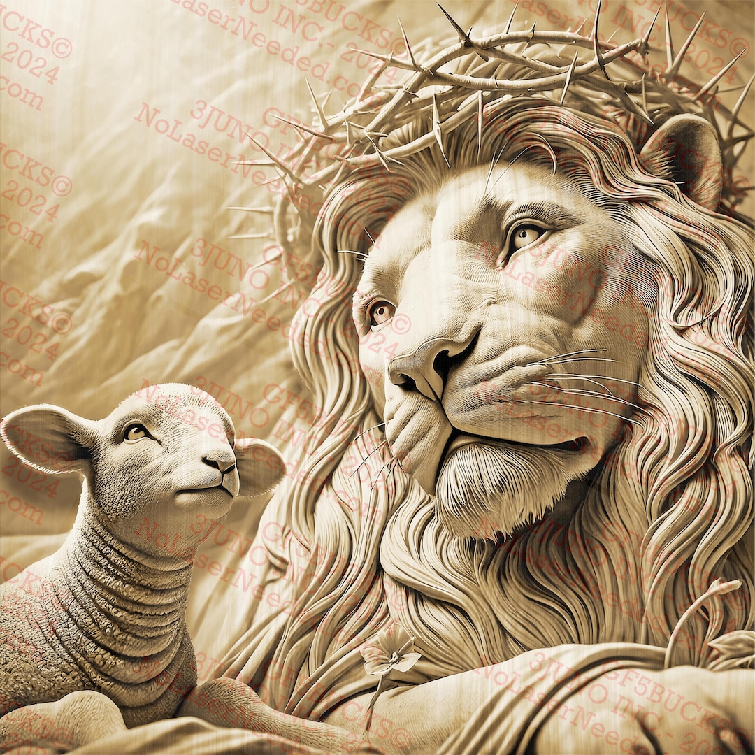 3D Illusion Lion and Lamb Art, Religious Wall Decor, Crown of Thorns ...