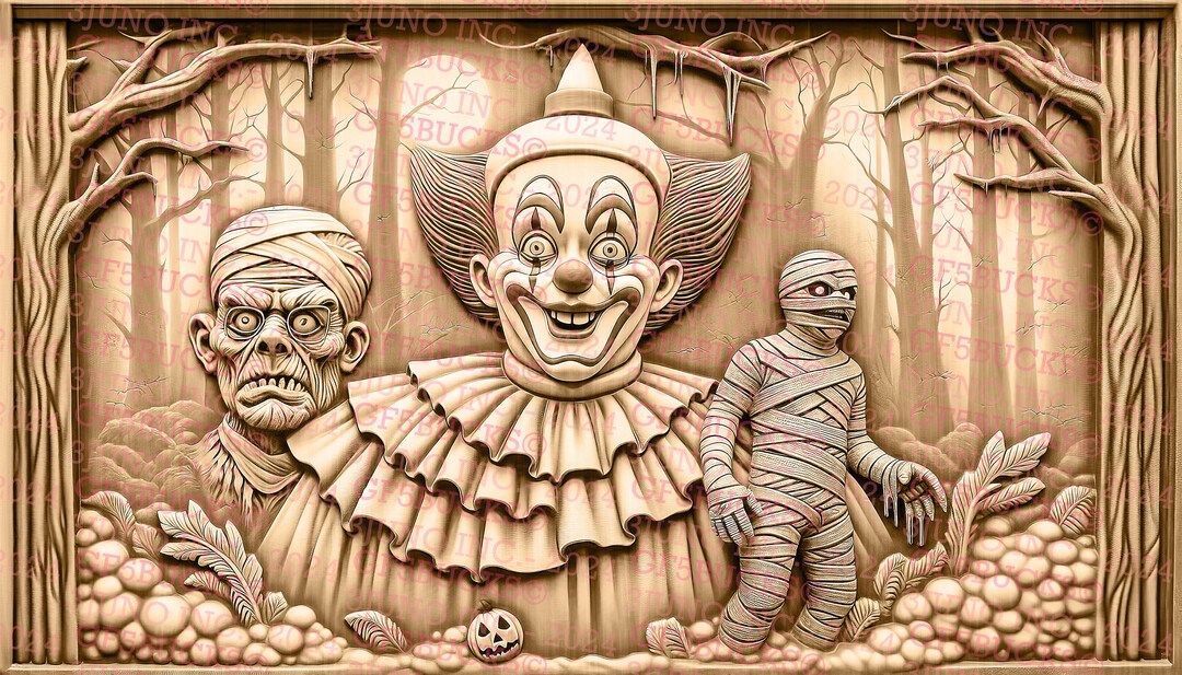 Mummy, Clown, Trick or Treat, Halloween - Laser Burn PNG | 3D Illusion ...