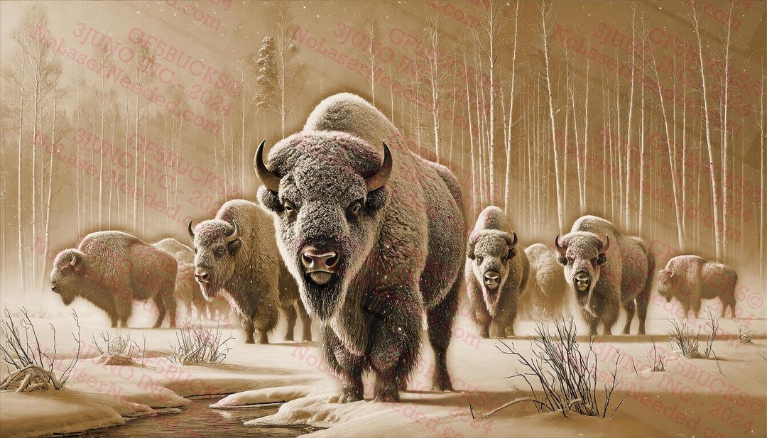 Bison Winter Scene | Rustic Wildlife Art | 3D Illusion Bison Herd Wall ...