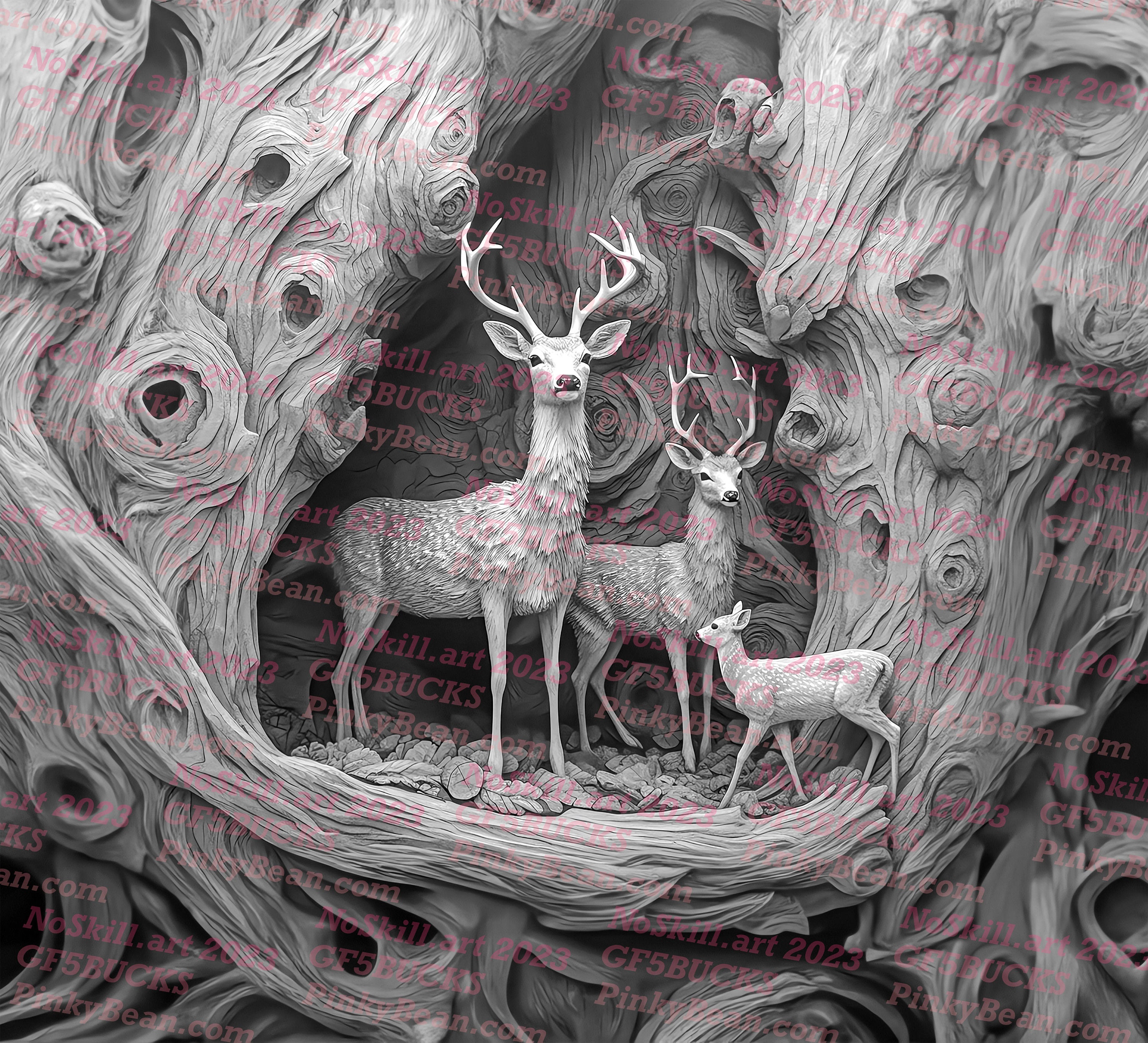 Digital Deer - Stag | Buck | Carved Look | 3D Illusion | Laser Engrave ...
