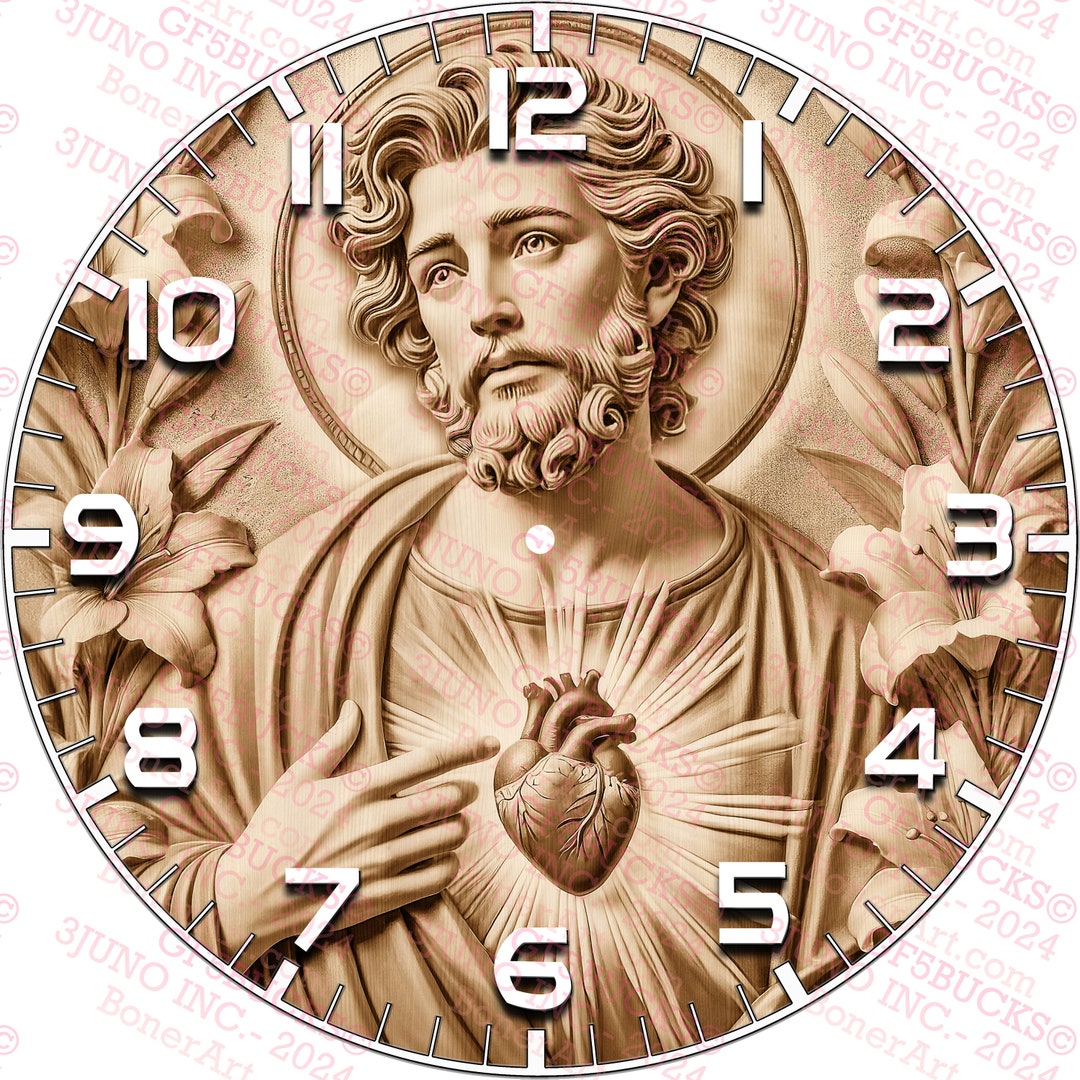 3D Illusion Chaste Heart of St. Joseph Clock Digital File | Laser-ready ...