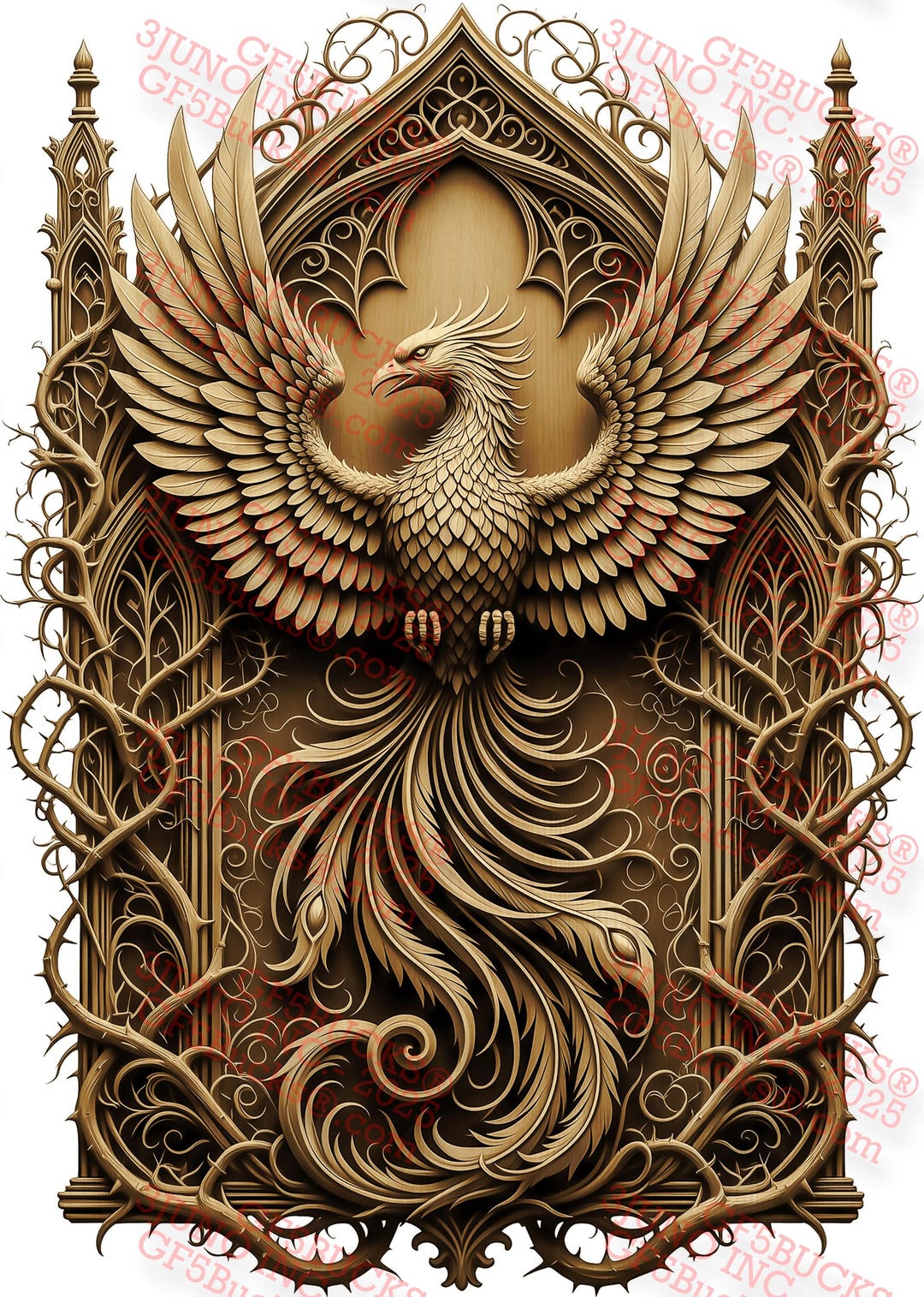 3D Illusion Phoenix PNG – Gothic Frame Laser Engraving Design – 9.9x13 ...