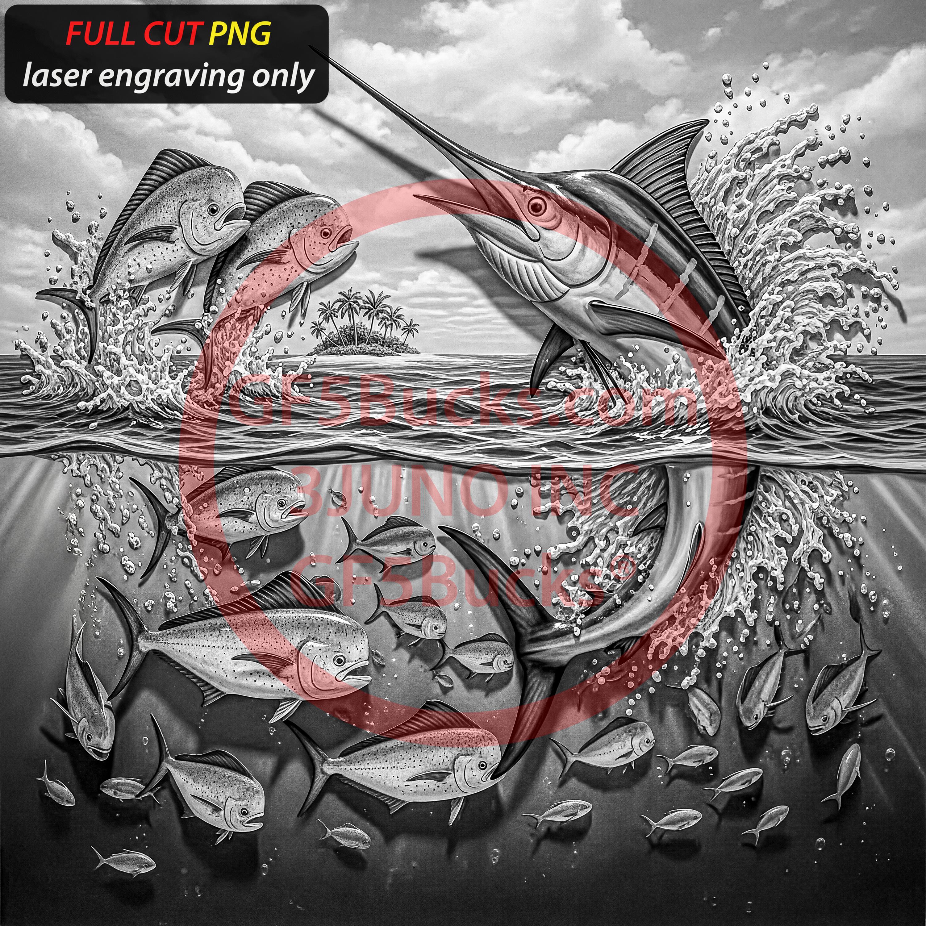 3D Illusion Laser-ready PNG | Marlin Fish | Ultra-realistic Engraving ...