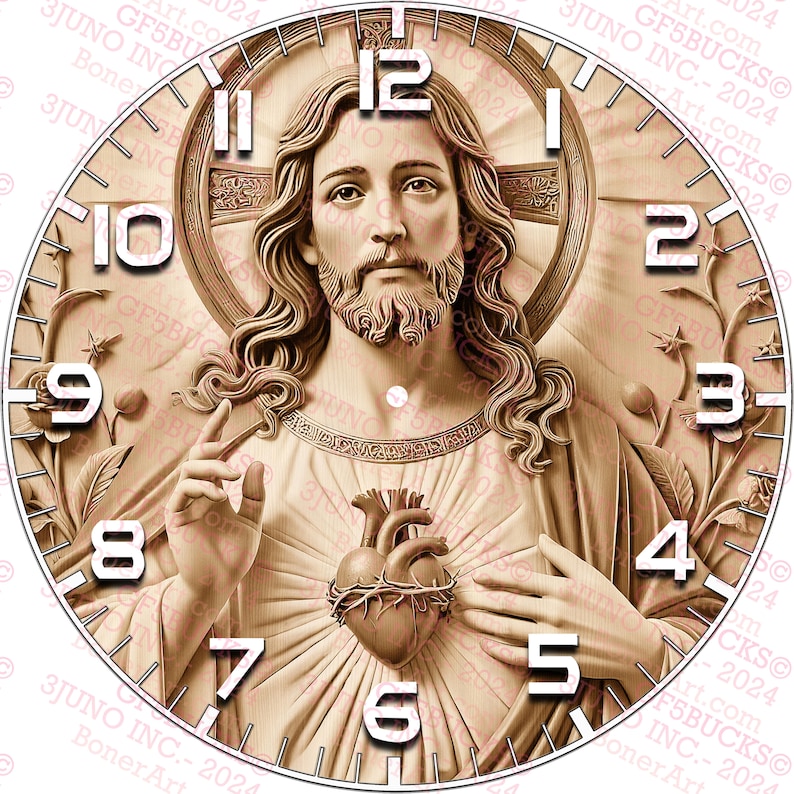 3D Illusion Sacred Heart Clock Digital File | Laser-ready Engraving ...