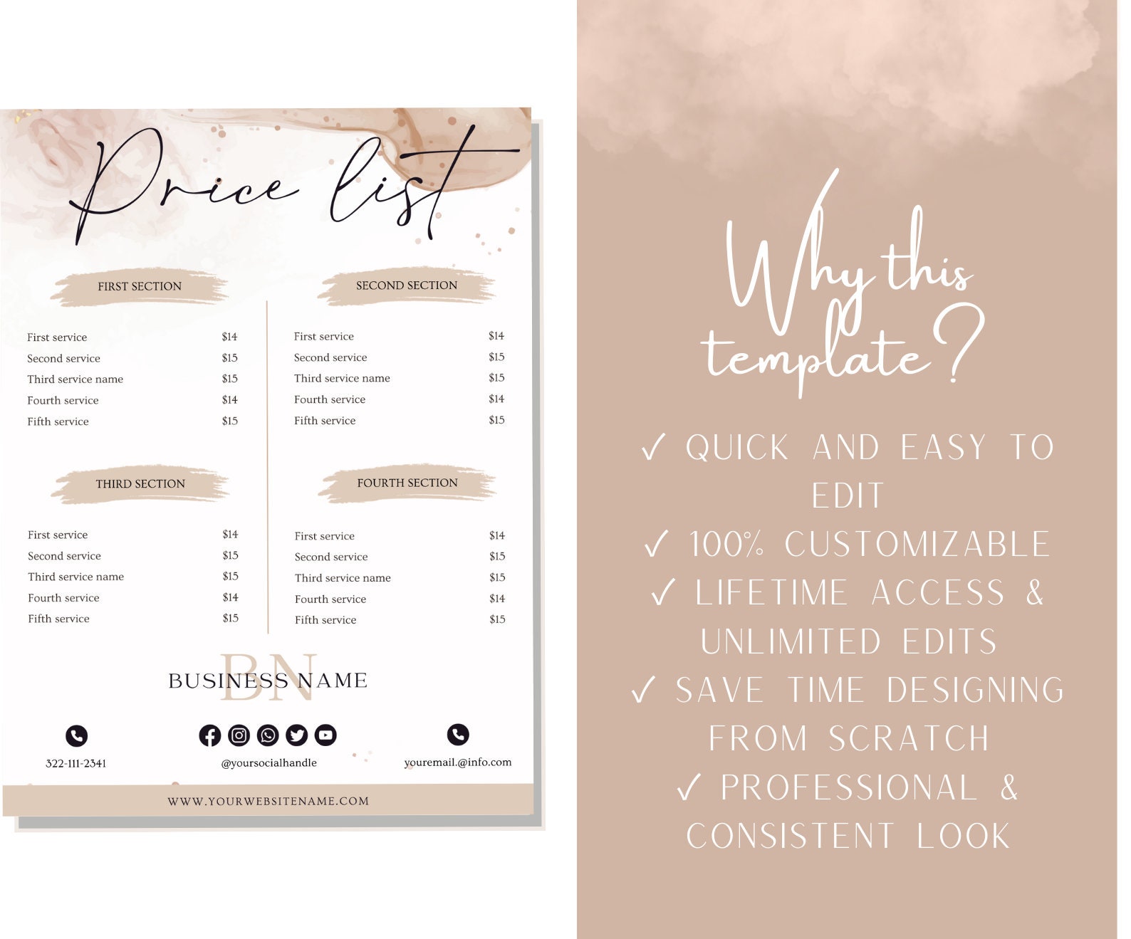 Editable Price List Canva Template | Minimal Digital Price List | Beige ...