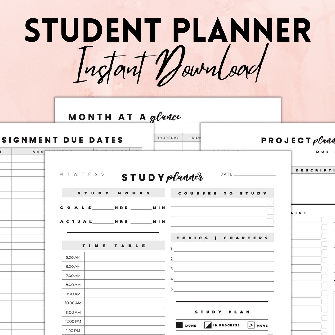 Student Planner Instant Download | Study Planner | Assignment Tracker ...