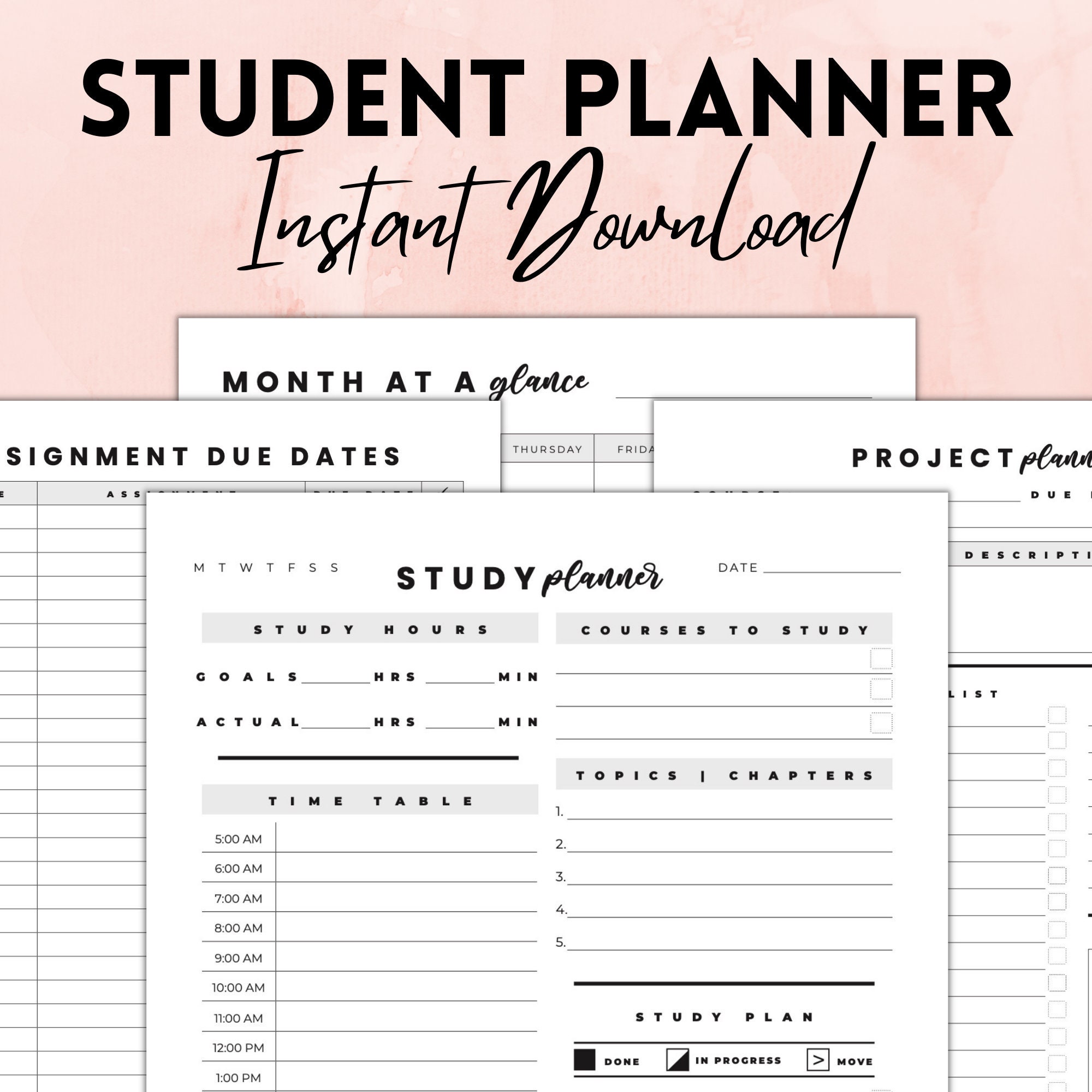 Student Planner Instant Download Study Planner Assignment Tracker - Etsy