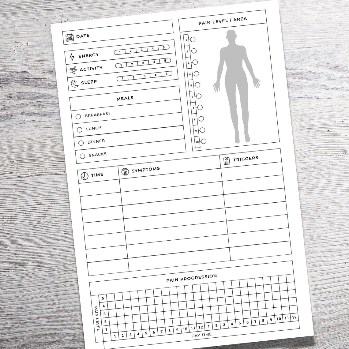 Chronic Pain Tracker Instant Download Daily Pain Log A4 - Etsy