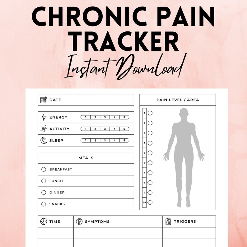 Chronic Pain Tracker Instant Download Daily Pain Log A4 - Etsy