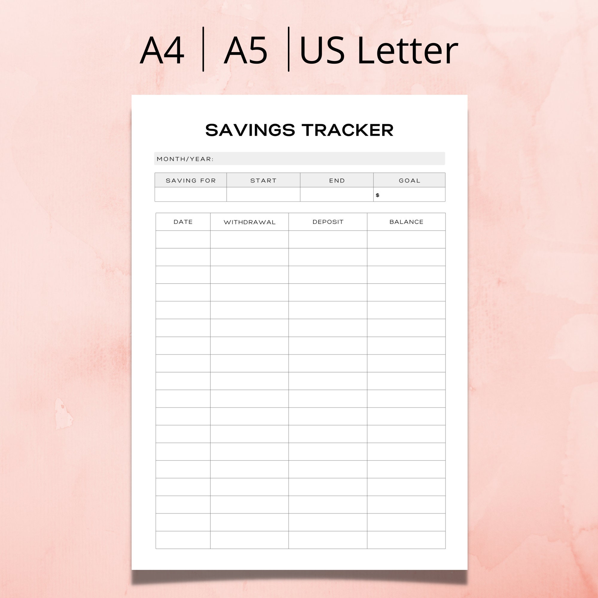 Savings Tracker Printable Money Goal Log Instant Download - Etsy Canada