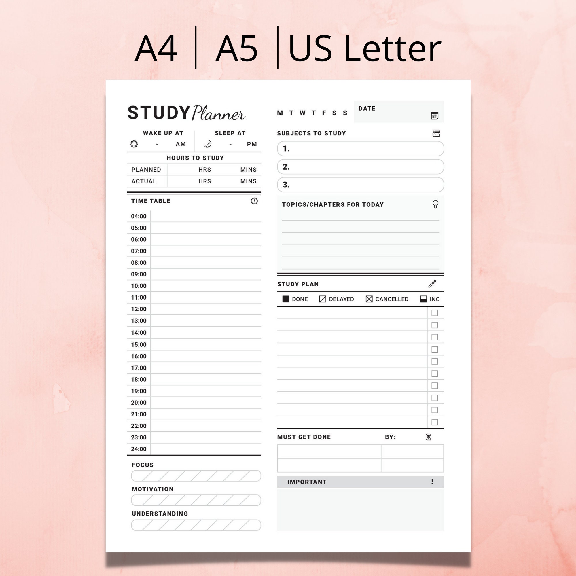 Study Planner | Student Daily Plan for College & High School | A4, A5 ...