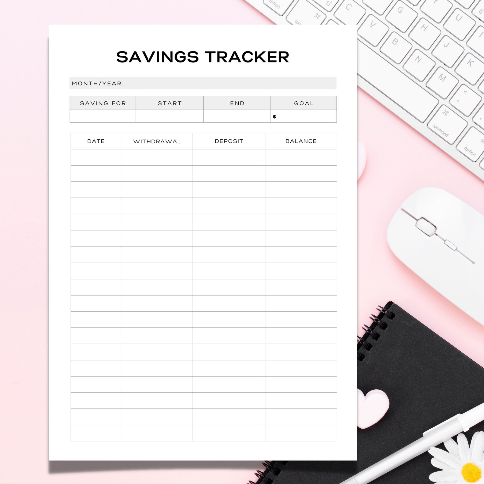Savings Tracker Printable Money Goal Log Instant Download - Etsy Canada