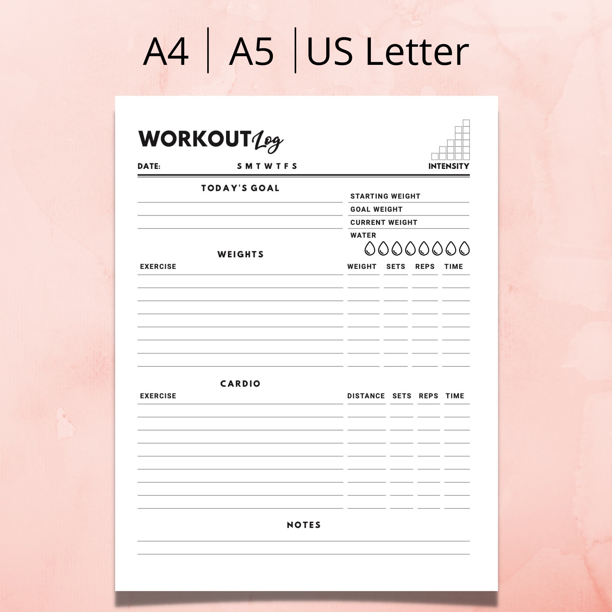 Workout Log Instant Download | Fitness Planner | A4, A5, US Letter - Etsy