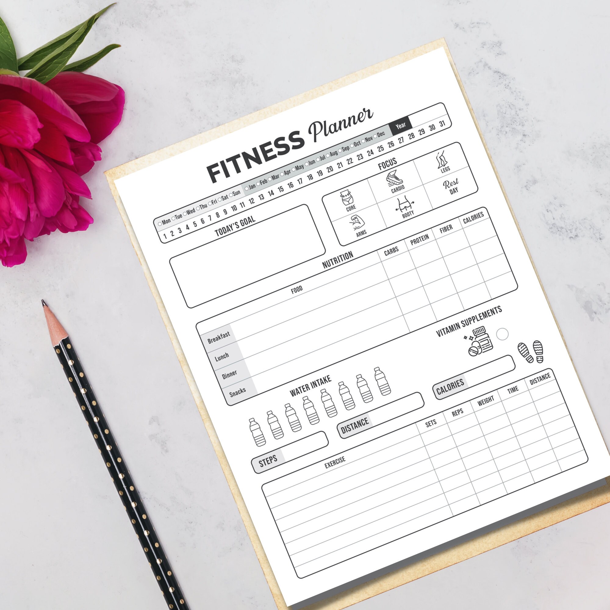 Fitness Planner Instant Download | Workout Tracker | A4, A5, US Letter ...