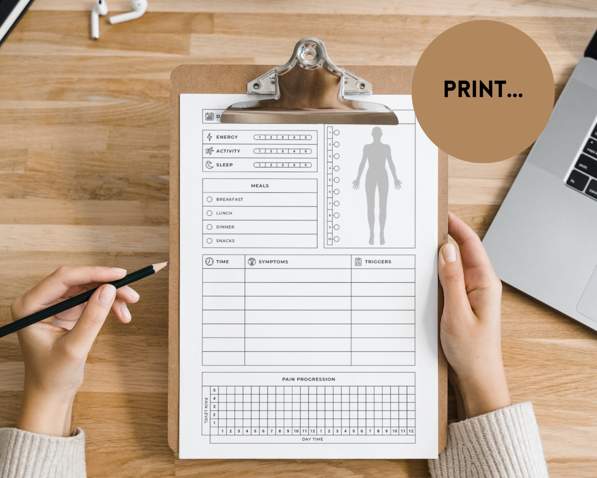 Chronic Pain Tracker Instant Download Daily Pain Log Symptom Tracker A4 ...