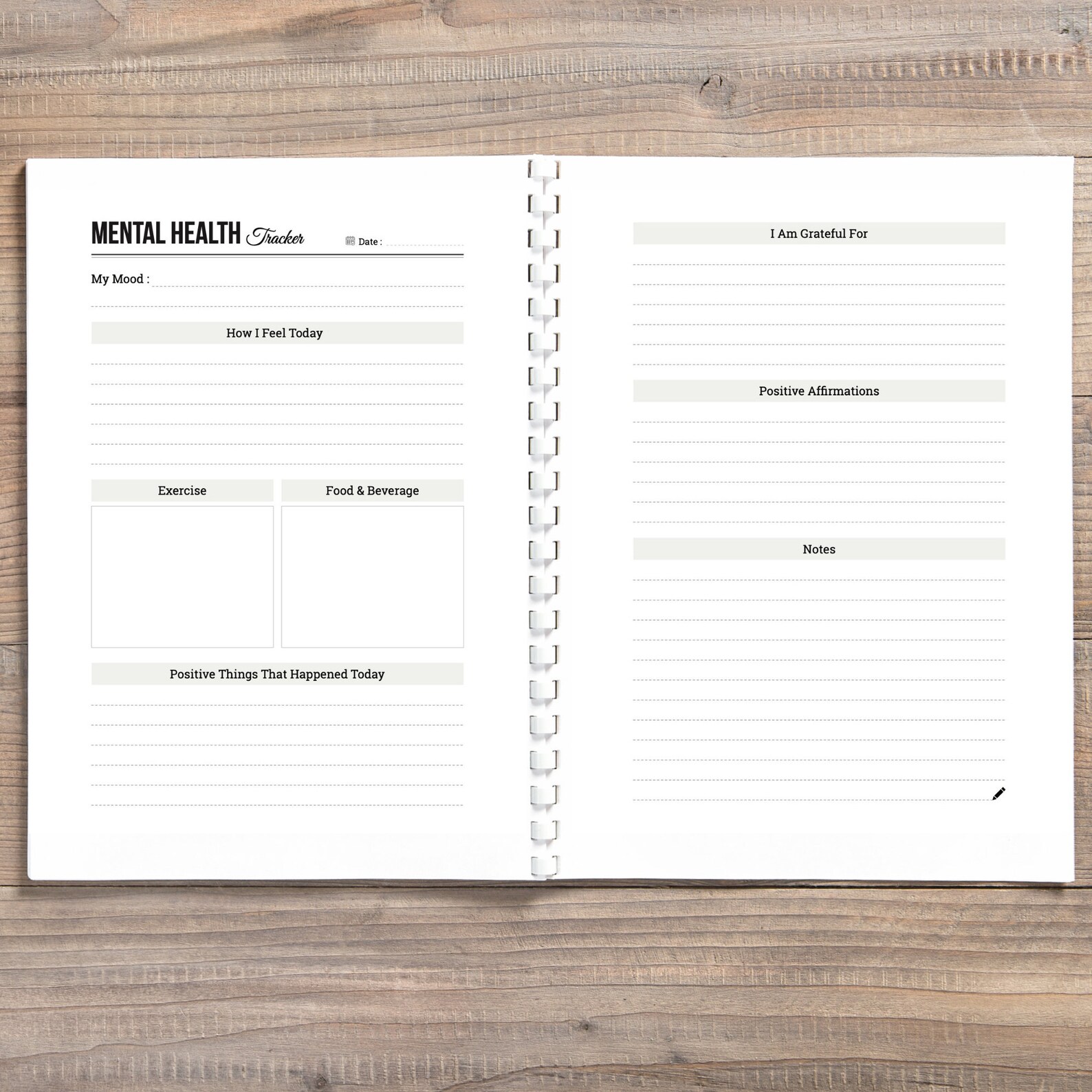 Mental Health Tracker Instant Download Affirmation Log Mood & Feelings ...
