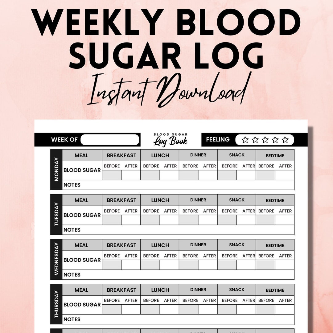 Weekly Blood Sugar Log | Diabetes Tracker | A4, A5, US Letter - Etsy