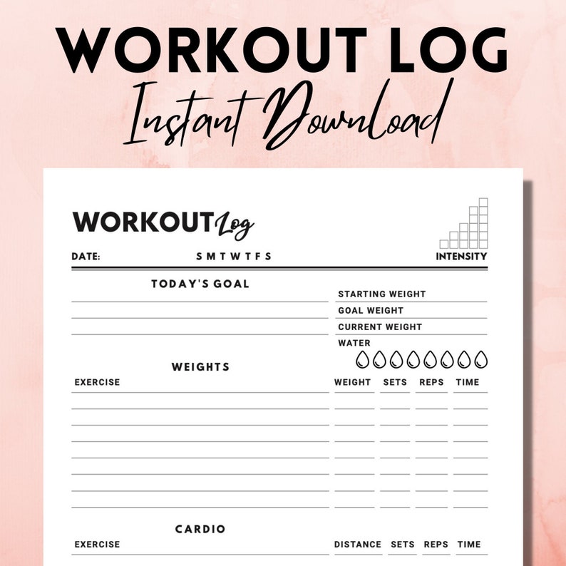 Workout Log Instant Download Fitness Planner A4, A5, US Letter - Etsy