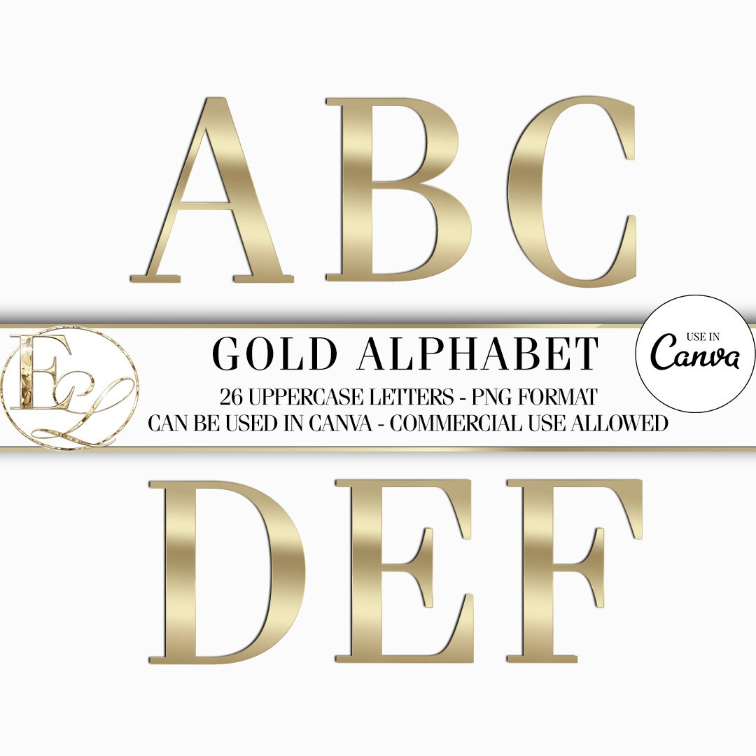 Gold Uppercase Alphabet Gold Letters Metallic Alphabet Chrome Letters ...