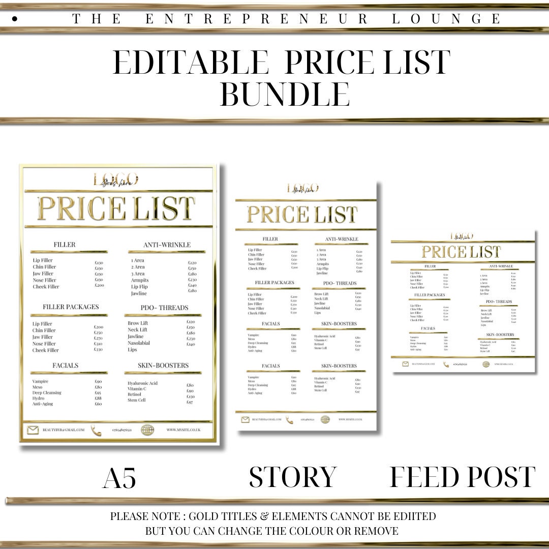 Gold Chrome Price List | Gold Pricelist| Canva Price List | Editable ...