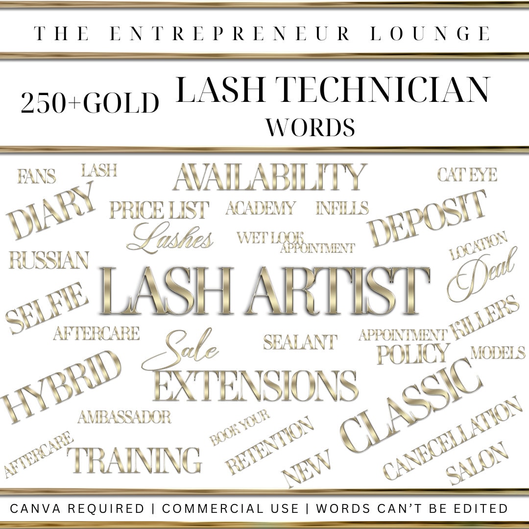 250 Gold Lash Technician Words | Gold Letters | Lash Techs | Clip Art ...