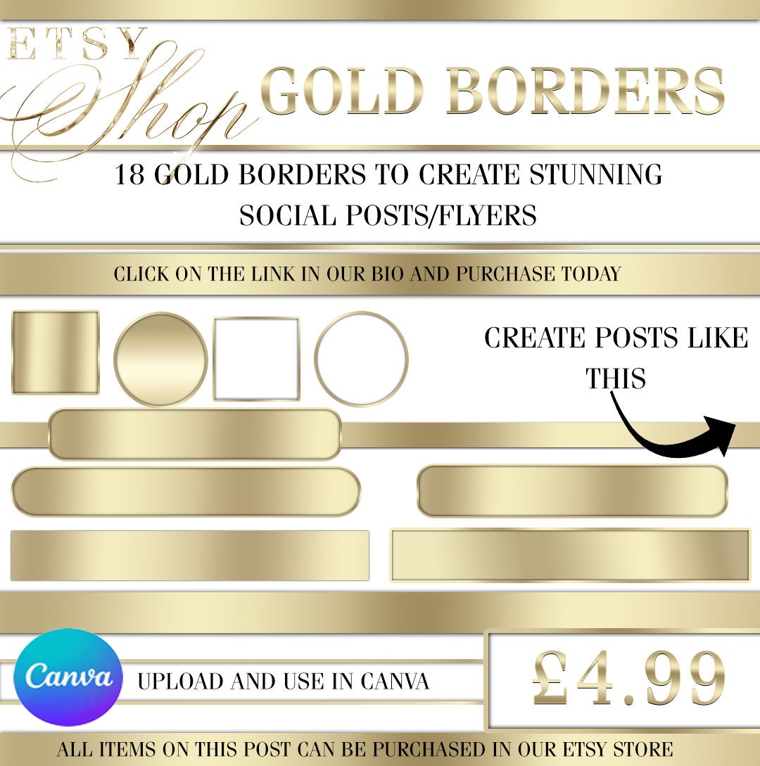 Gold Borders Gold Gradient Gold Clipart Gold Borders for - Etsy UK