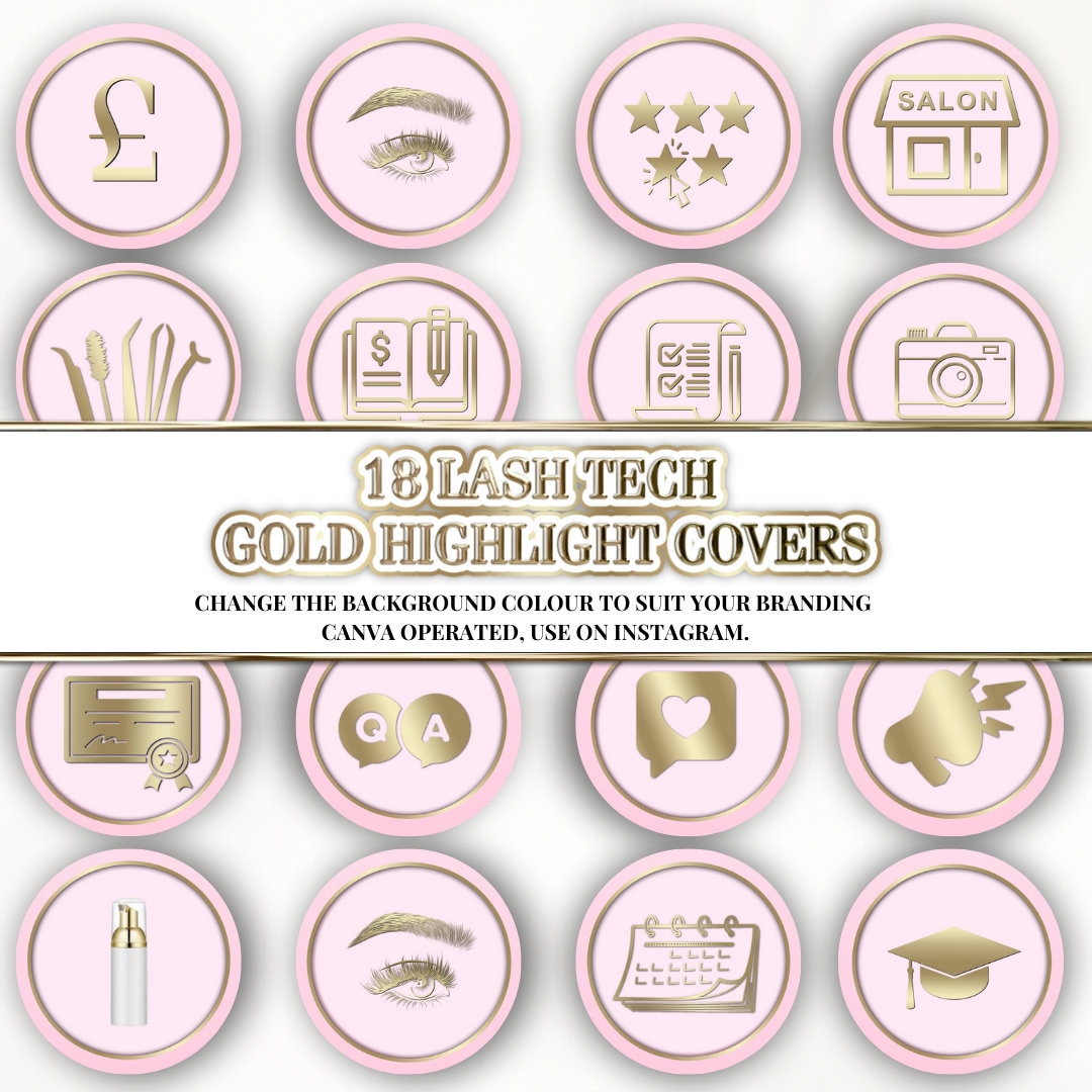 Gold Highlight Covers | Gold Highlights| Canva Highlights | Lash Tech ...