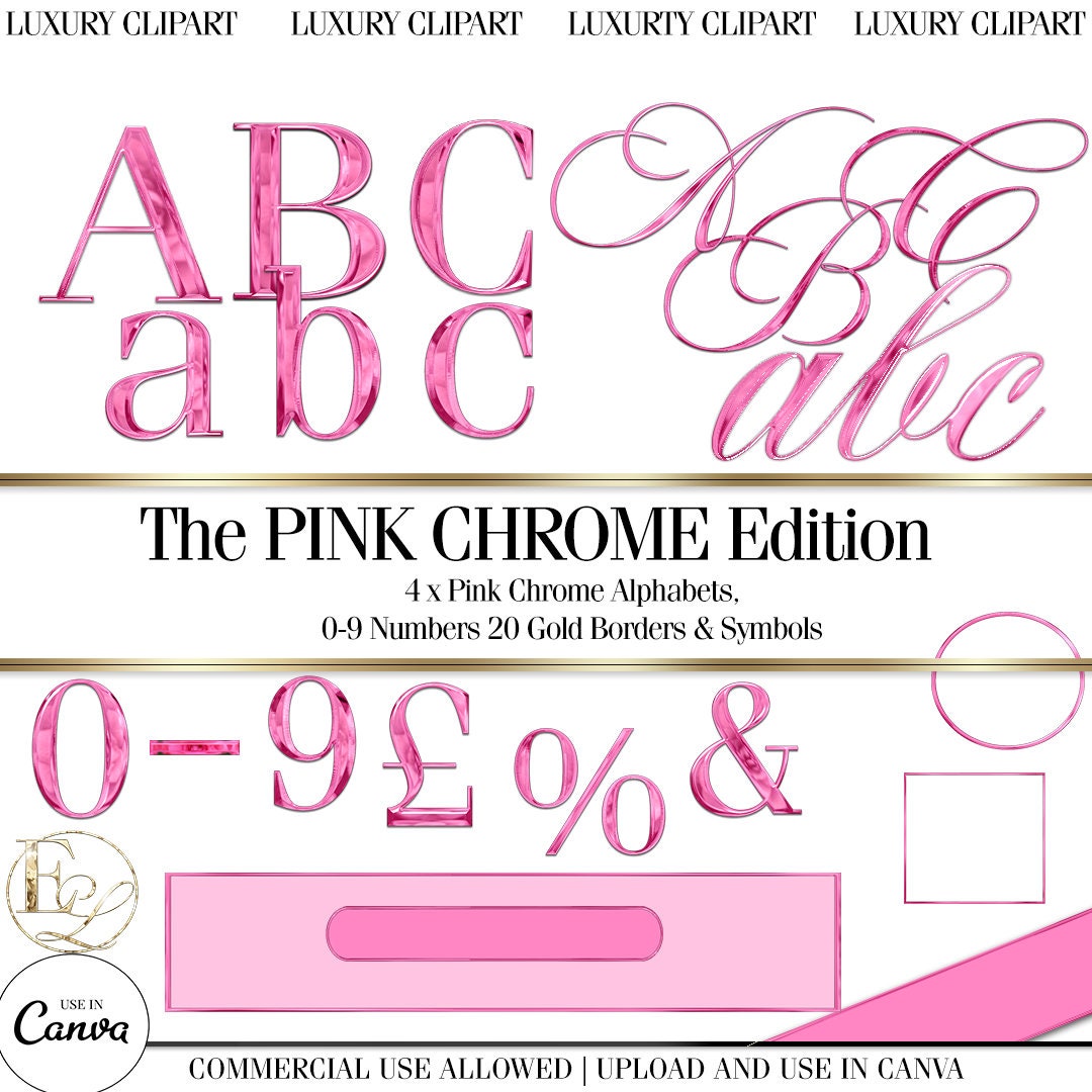 Pink Chrome Alphabet | Pink Text | Pink Clipart | Metallic Pink ...