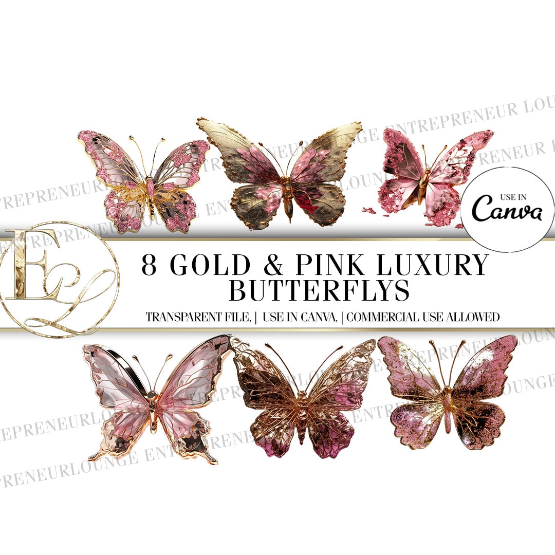 Gold and Pink Butterfly, Luxury Butterfly, Diamond Buttery - Etsy