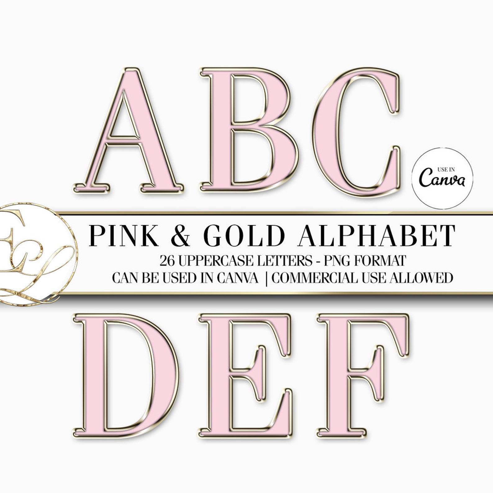 Pink and Gold Alphabet Pink and Gold Text Pink and Gold Clipart Gold ...