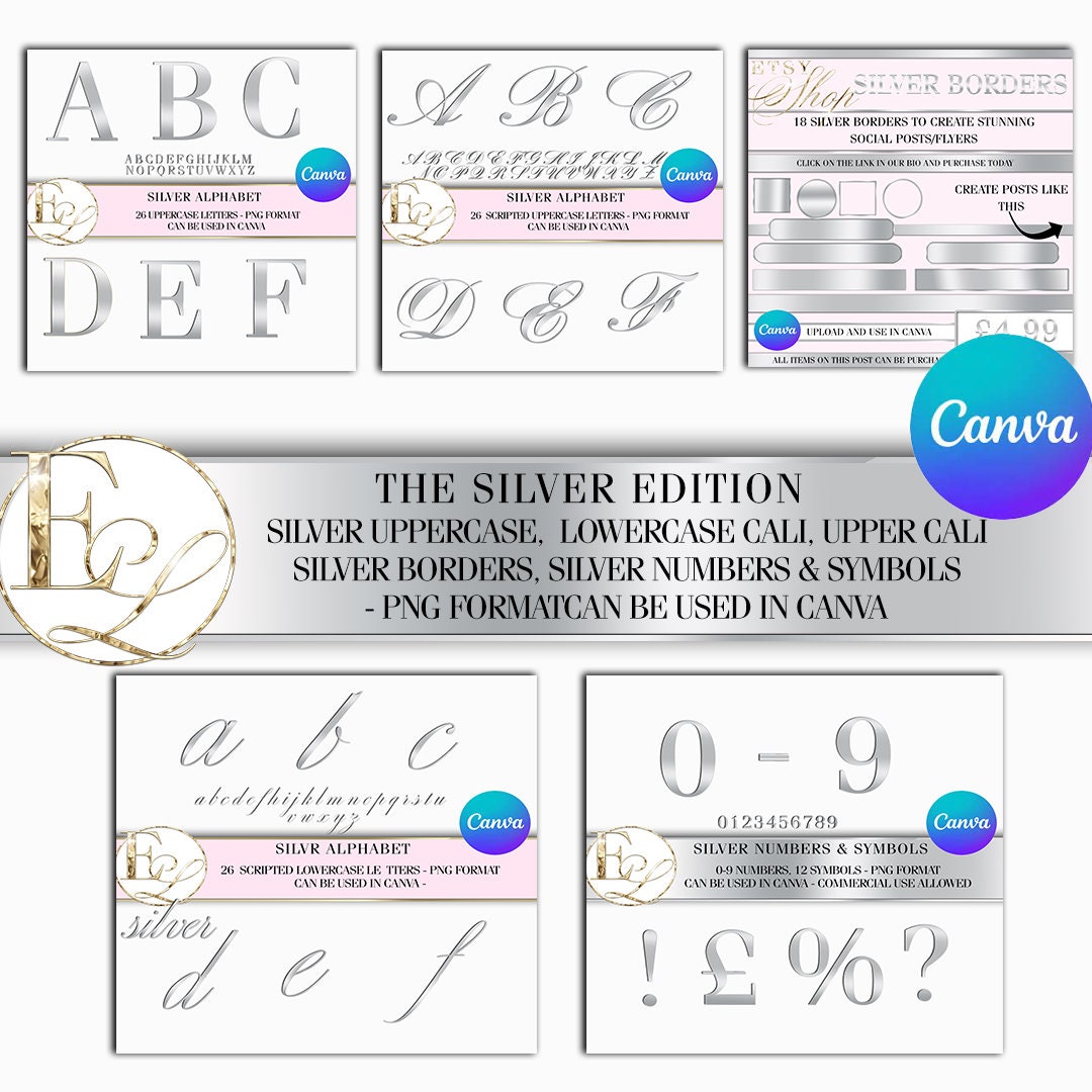The Silver Edition, Silver Alphabet, Silver Borders, Metallic Alphabet ...