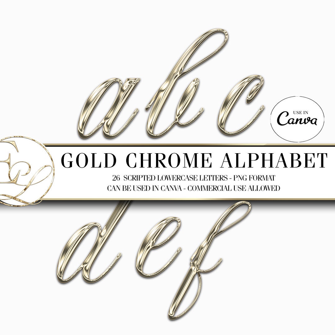 Gold Chrome Alphabet | Gold Text | Gold Clipart | Metallic Alphabet ...