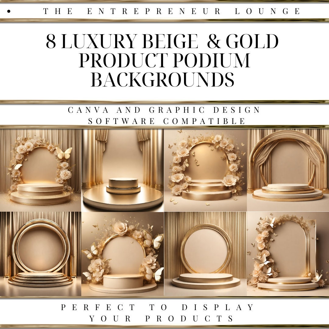 Glam Digital Paper | Gold Podium | Luxury Background | Beige Wallpaper ...