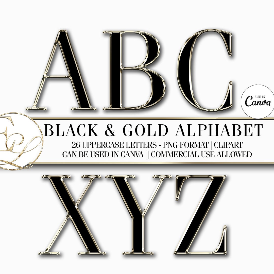 Black and Gold Alphabet gold Alphabet gold Borders Gold Clipart Chrome ...
