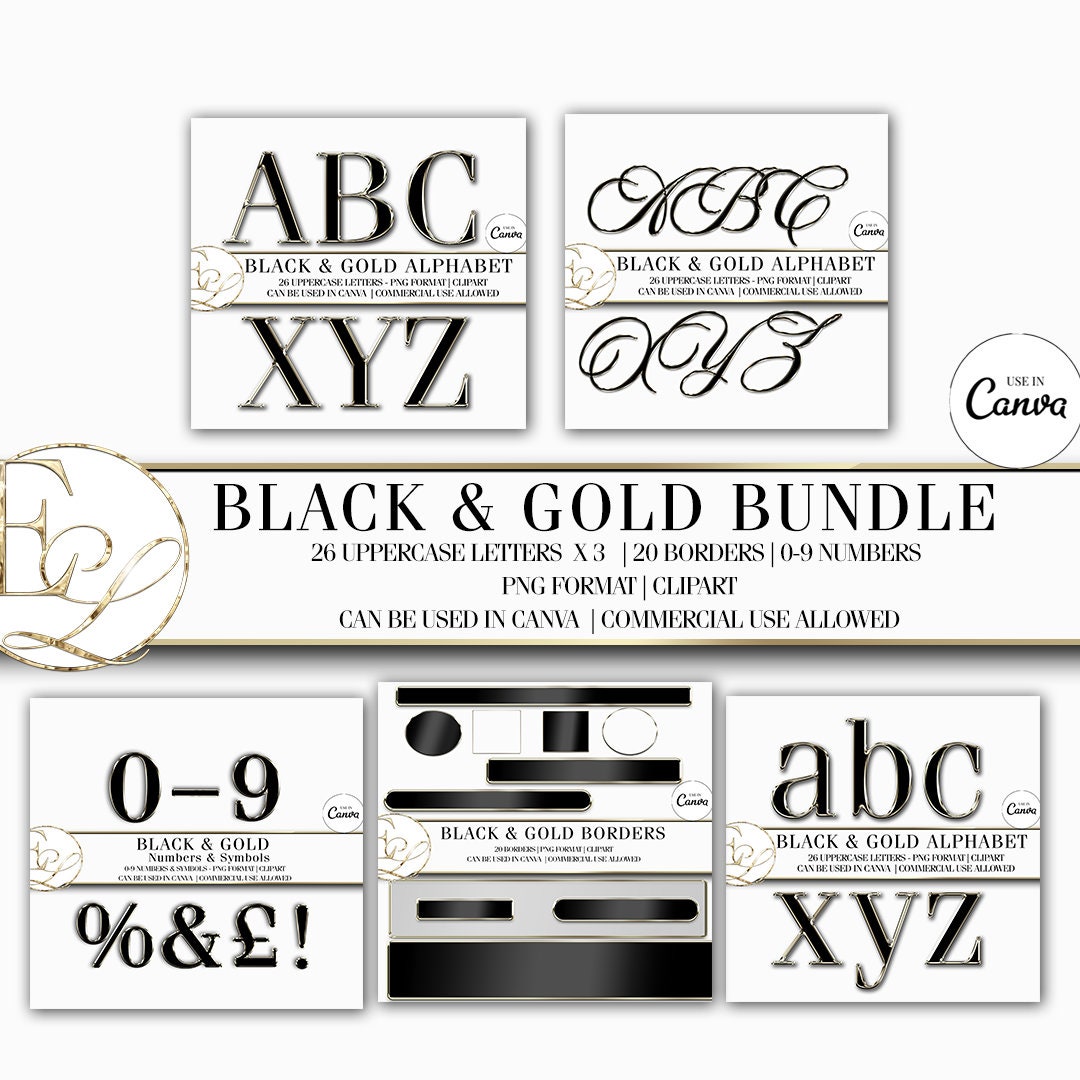 Black and Gold Alphabet |gold Alphabet |gold Borders | Gold Clipart ...