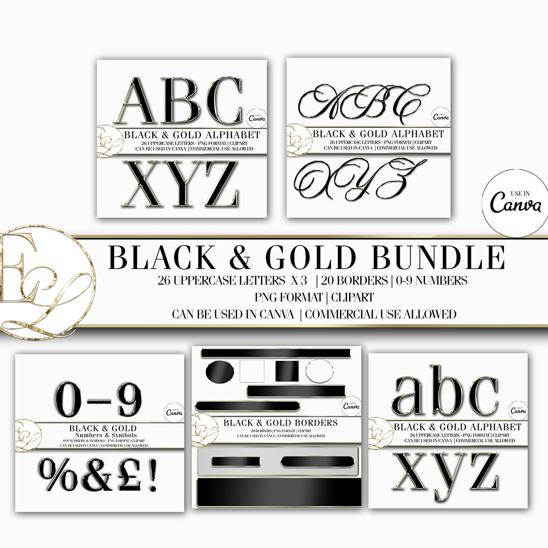 Black and Gold Alphabet |gold Alphabet |gold Borders | Gold Clipart ...