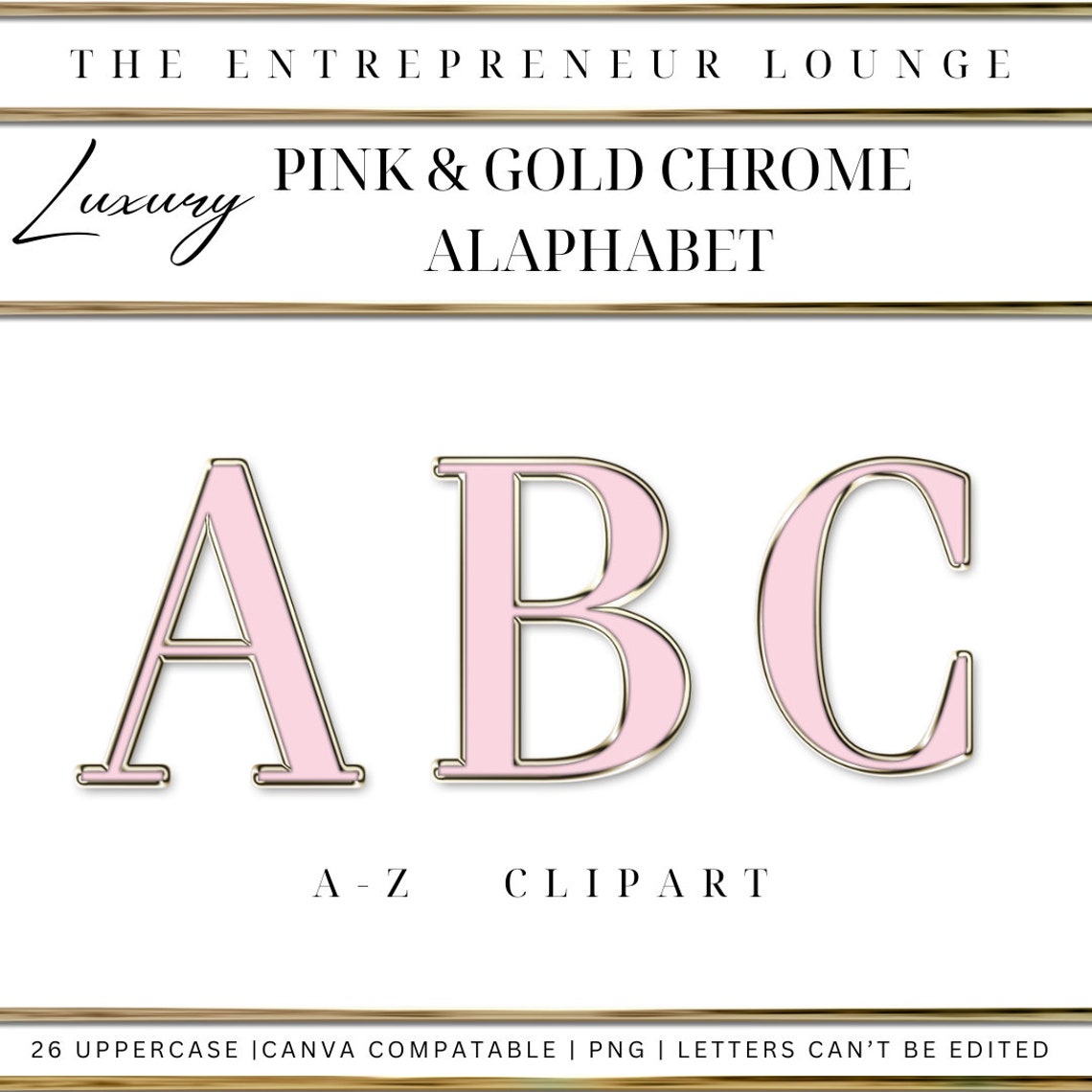 Pink and Gold Alphabet Pink and Gold Text Pink and Gold Clipart Gold ...