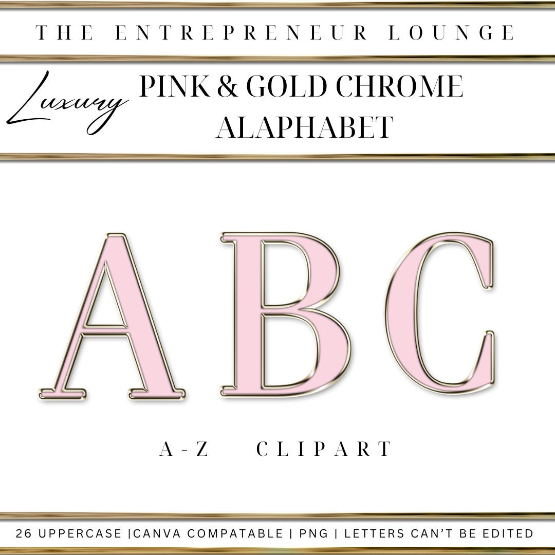 Pink and Gold Alphabet Pink and Gold Text Pink and Gold Clipart Gold ...