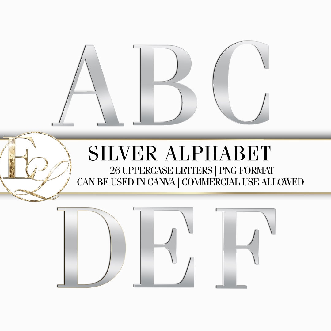 Silver Alphabet Uppercase, Silver Letters, Clip Art. - Etsy