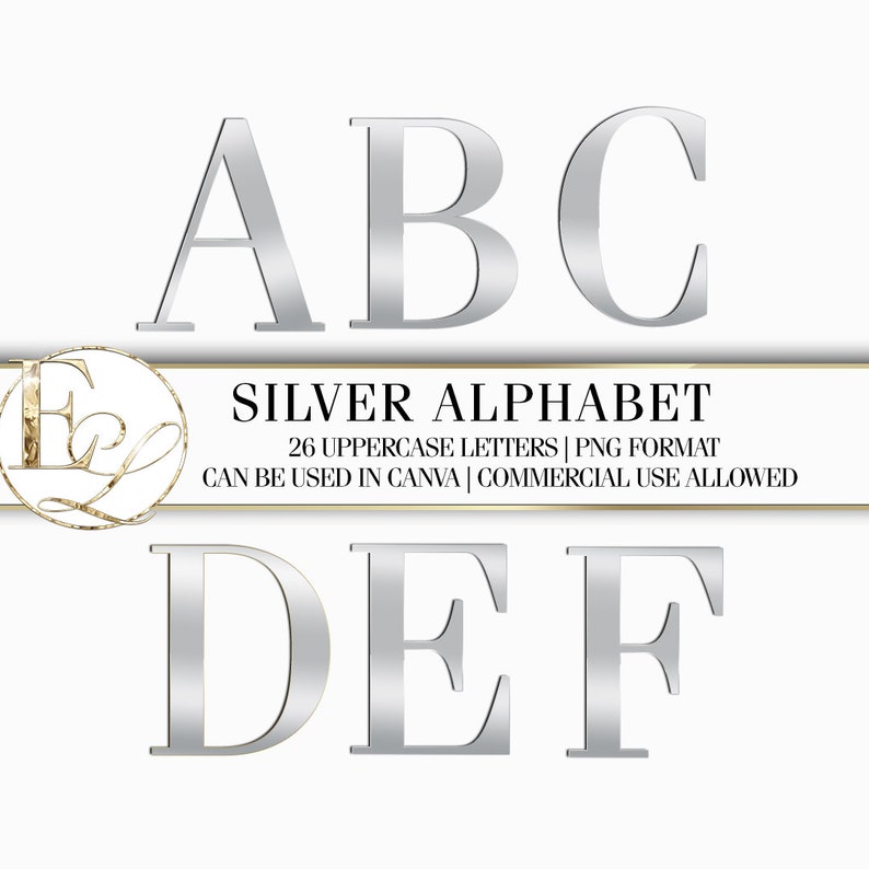 Silver Alphabet Uppercase, Silver Letters, Clip Art. - Etsy
