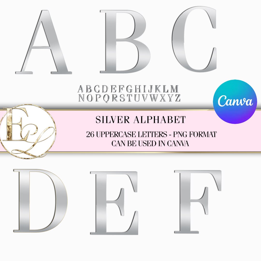 Silver Alphabet Uppercase Silver Letters Clip Art. - Etsy