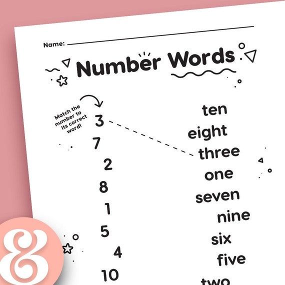 Number Words Matching Printable Worksheet Grades Pre-k to - Etsy