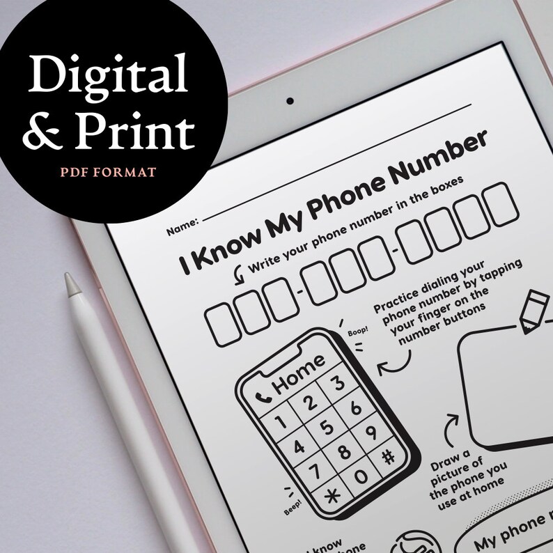 I Know My Phone Number • A Cute Printable Worksheet Grades K-2+ - Etsy