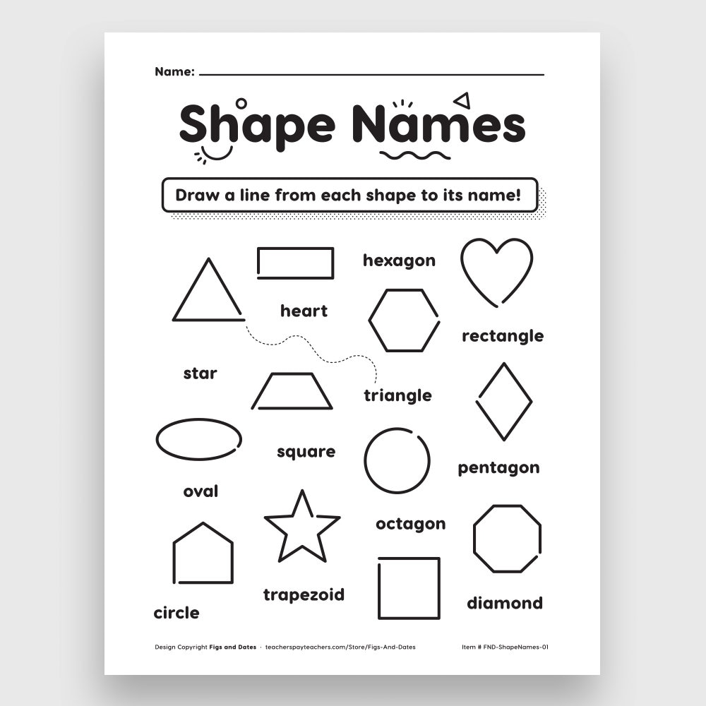 Shape Names • A Cute Printable Worksheet for Identifying 2D Shapes, K+ ...